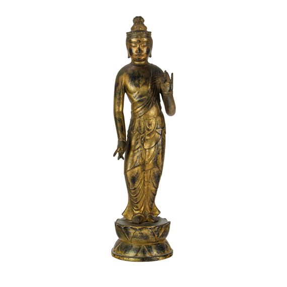 Japanese School | Japanese gilt bronze figure of Kannon on lotus stand ...