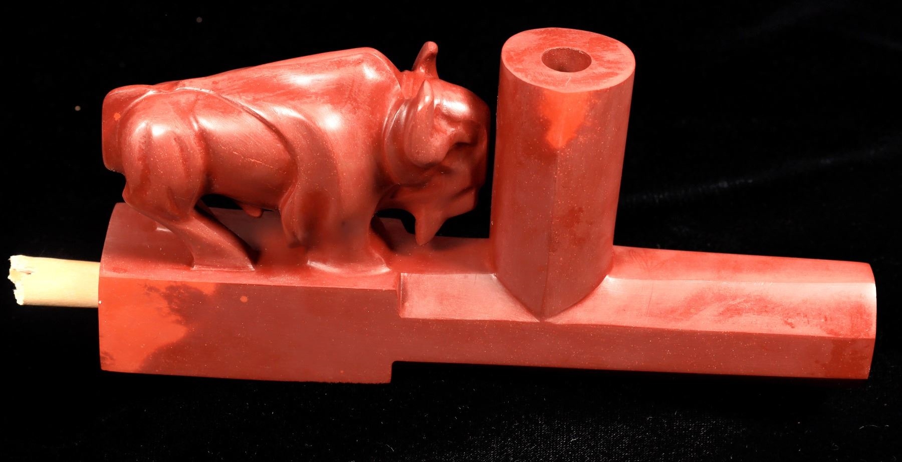 Large | Peace Pipe with Standing Buffalo Pipestone Bowl | MutualArt