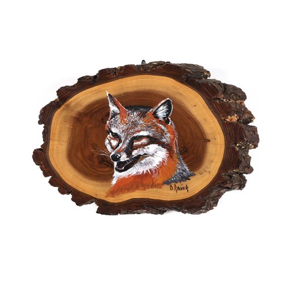Duane Raver Jr. | Fox Portrait on Pine Presentation Plaque (Late 20th ...