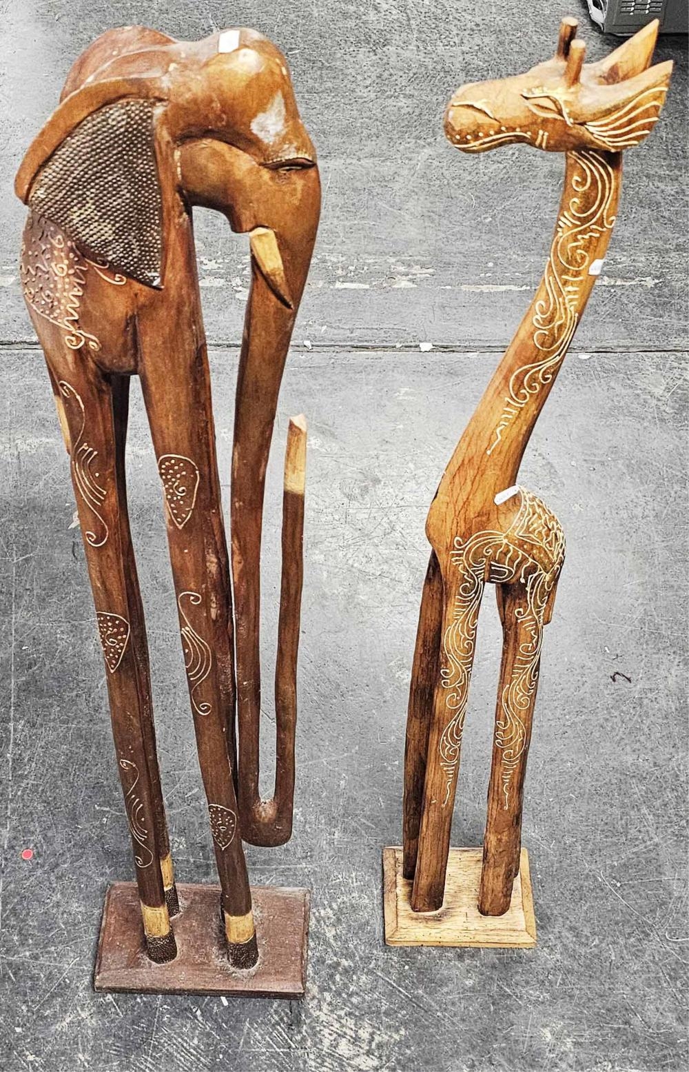 Giraffe | Carved timber elephant statue | MutualArt