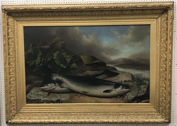 John Bucknell Russell | 1893) “Salmon catch on rocks at Loch side with ...