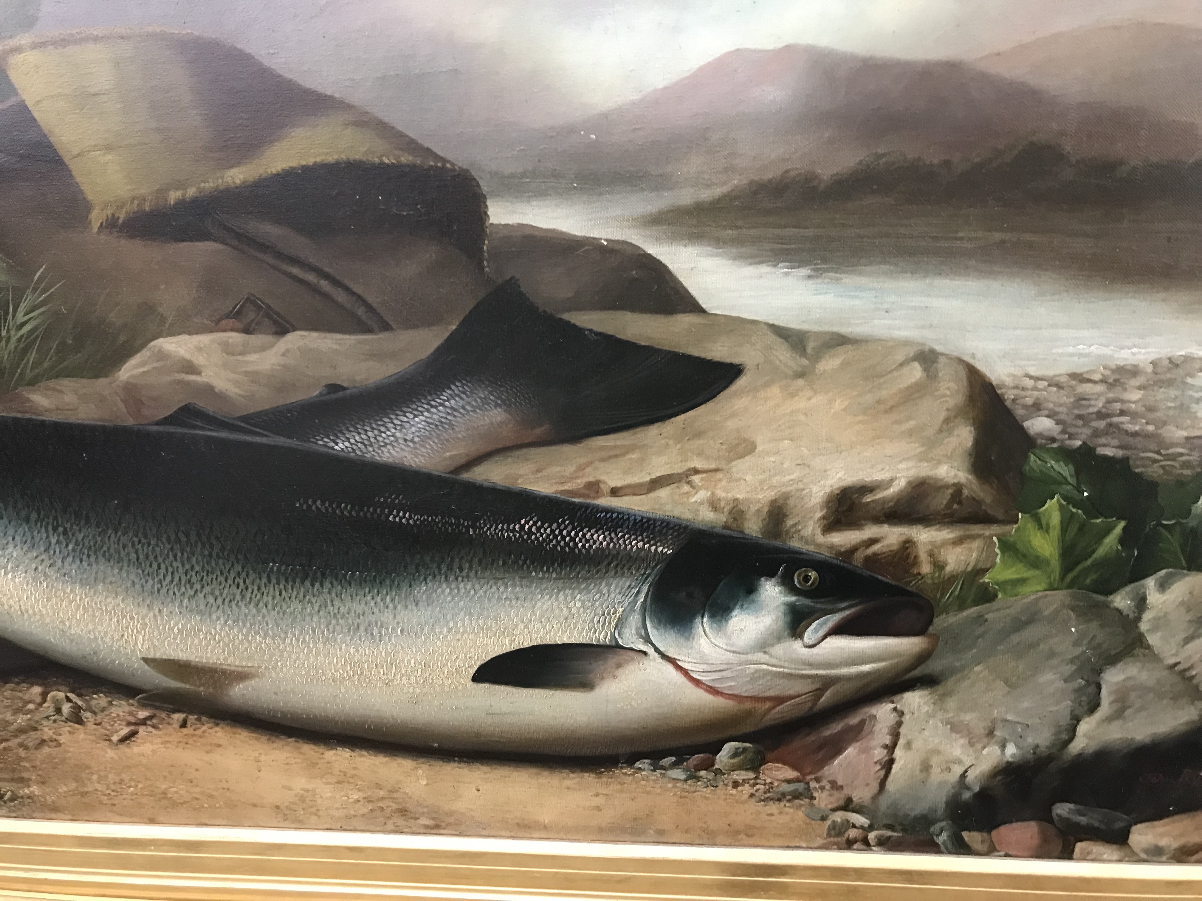 John Bucknell Russell | 1893) “Salmon catch on rocks at Loch side with ...