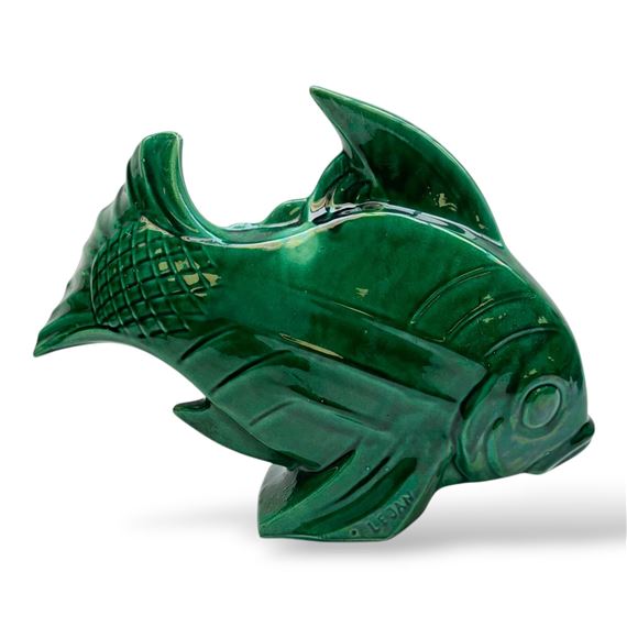 Le Jan | Le Jan Art Deco fish in green colourway with lustre glaze ...