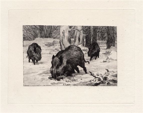 Auguste Lançon | 1874 Auguste Andre Lancon Wild Boars etching signed ...