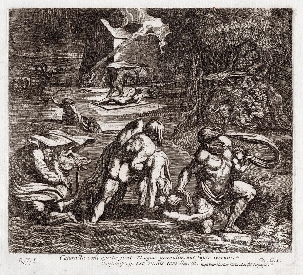 Raffaello Sanzio | Raphael 1649 Engraving Vatican The Flood or Deluge ...