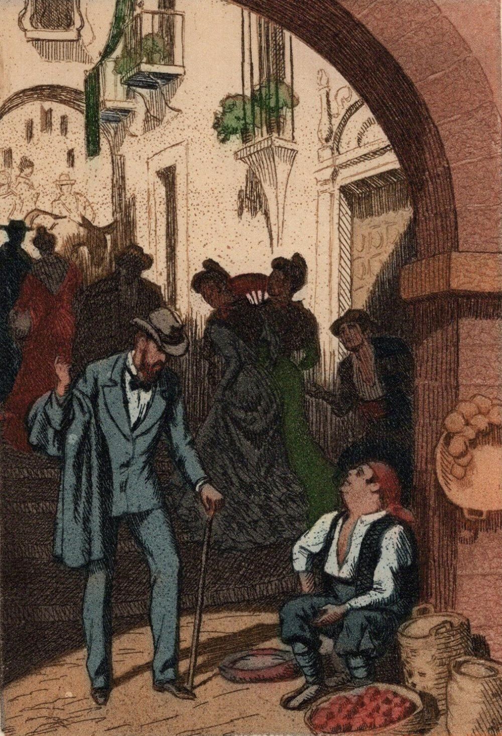 Jean Virolle | Jean Virolle 1930 Color Engraving Carnival in Seville ...