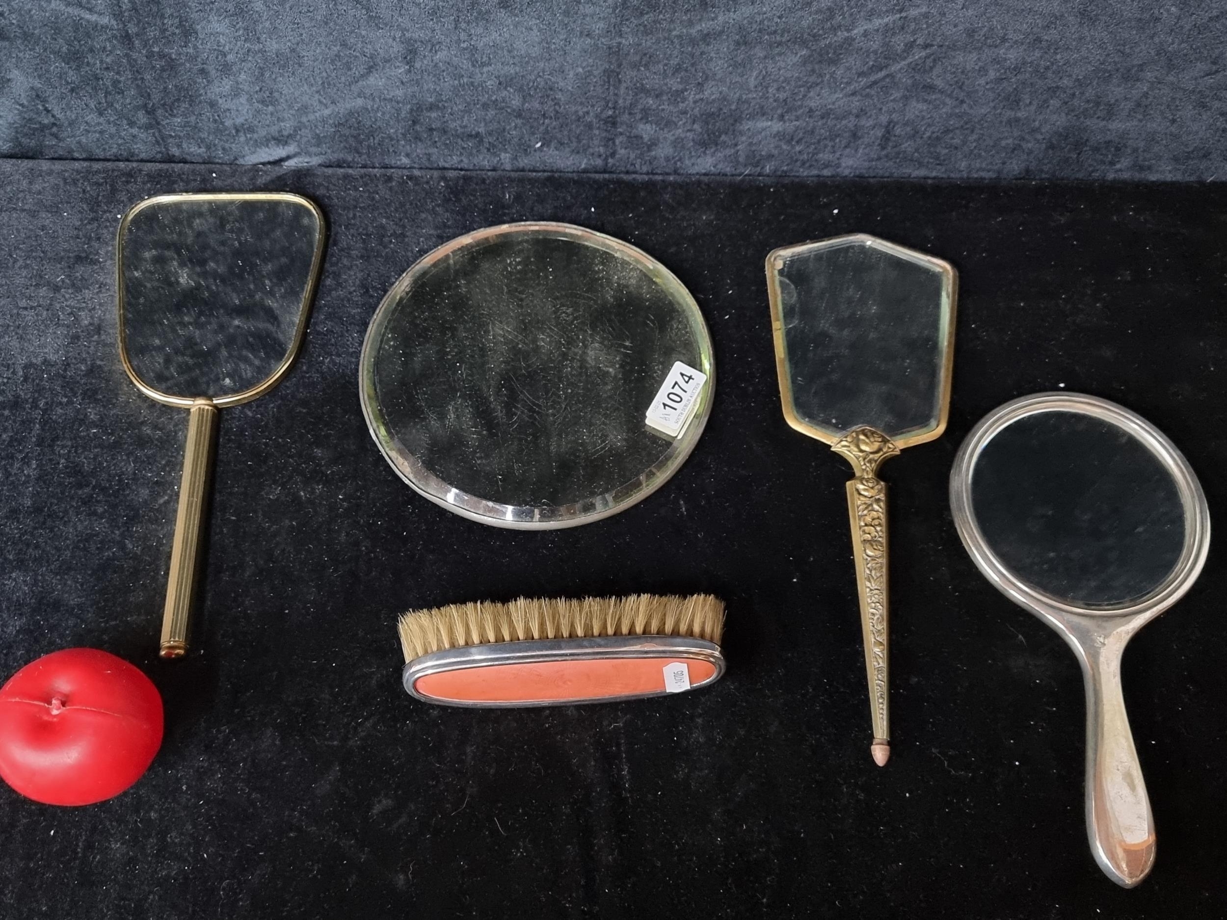 Silver | Five fabulous vintage vanity items including a brush and thr ...