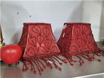Fringe | A stylish pair of red floral fringe lamp shades | MutualArt