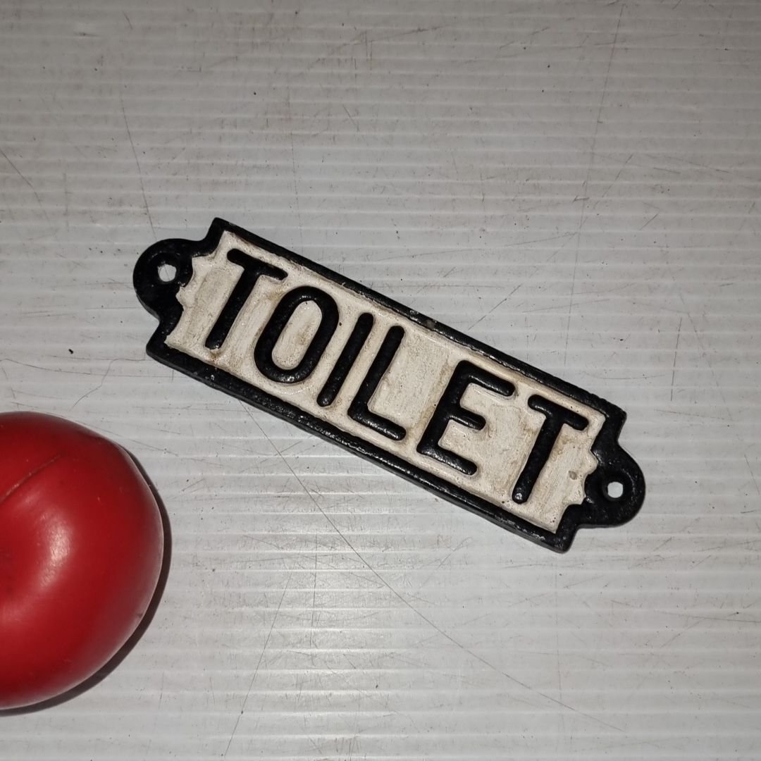 White | A cast iron Toilet sign with black and white enamel finish ...