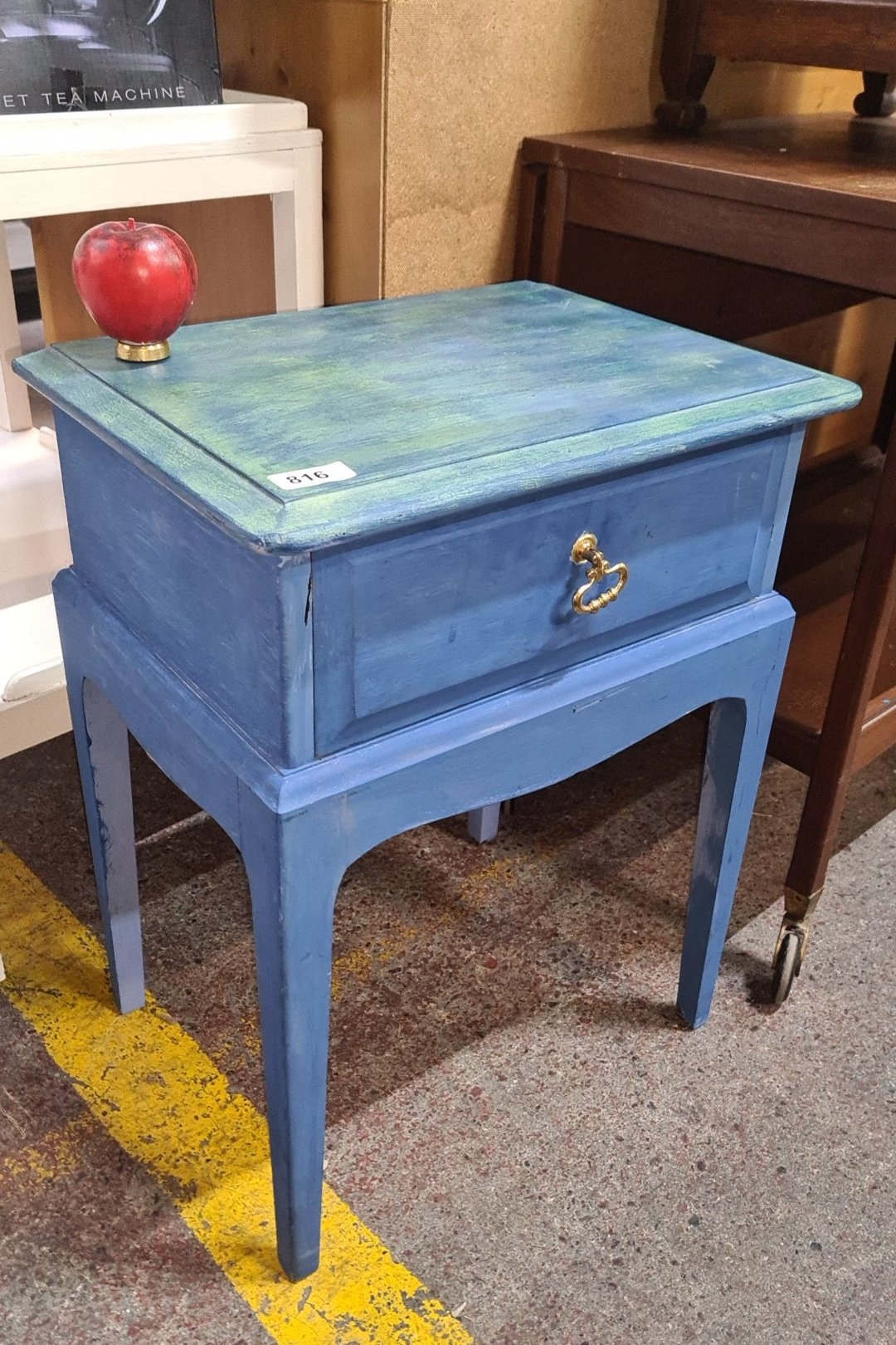 Green | A ed side table with a single drawer, handle and decorative ...