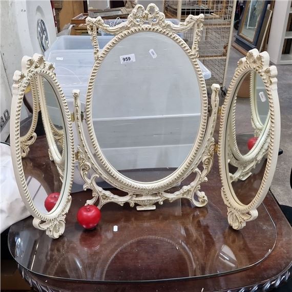 Unknown | Vintage Rococo-style tri-fold vanity mirror with ornate crea ...