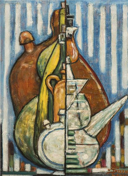 Louw van der Steen | Composition with bottles and glasses (1959 ...