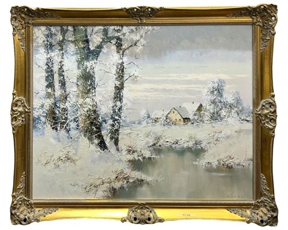 Willi Bauer | Signed Willi Bauer Winter Landscape Oil on Canvas | MutualArt
