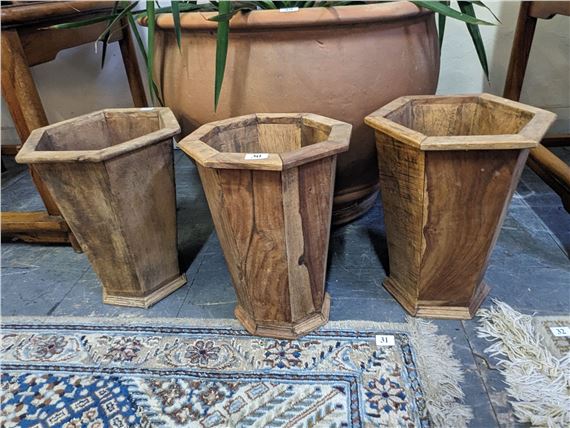 Three | THREE TIMBER PLANT POTS | MutualArt