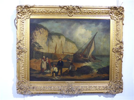 James Ward | fisher folk on a beach beneath chalk cliffs (19th Century ...