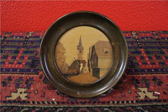 Charles Spindler | SPINDLER. Panneau en marqueterie de bois en tondo ...