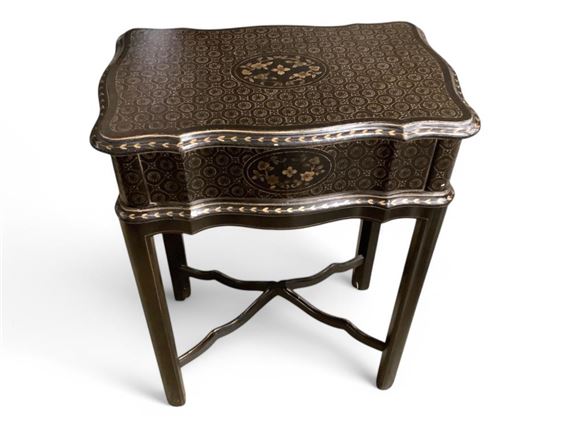 Black | Two Drawer Asian Inspired Side Table 24” Tall | MutualArt