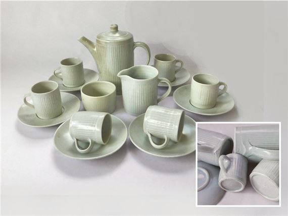David Leach | A DAVID LEACH celadon glazed porcelain 15-piece coffee ...