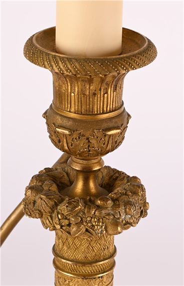 Black | A PAIR OF GILT METAL CANDLESTICK LAMP BASES, 19TH CENTURY (19th ...