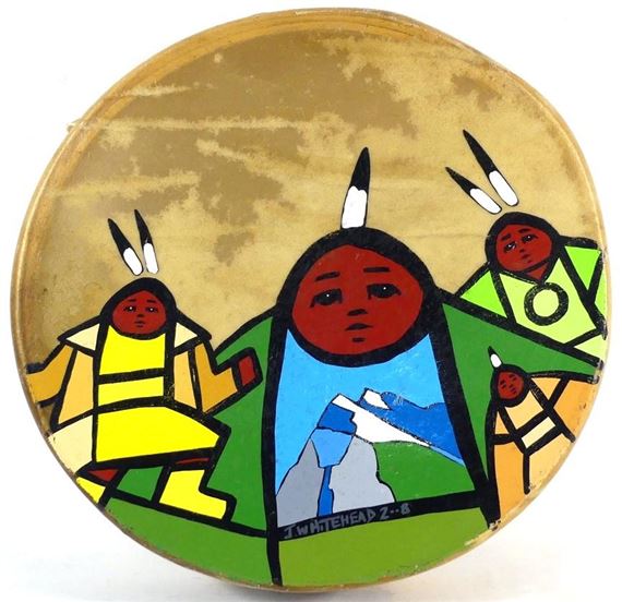 Jerry Whitehead | A vintage rawhide drum painted with original image by ...