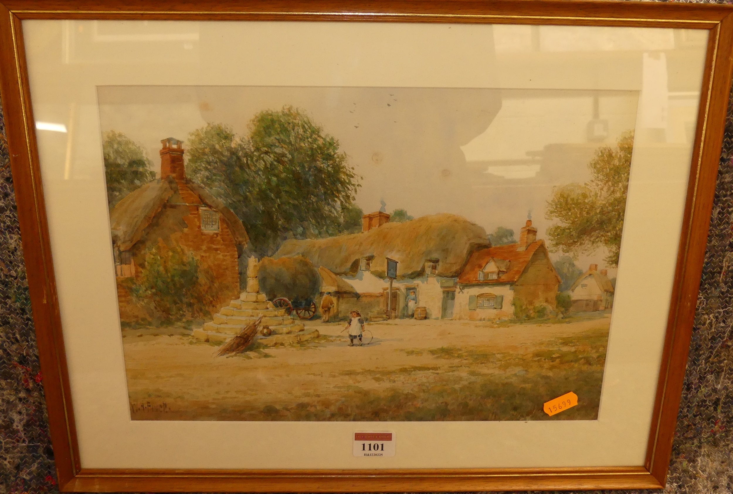 W. H. Finch | Figures and hay cart before a thatched tavern | MutualArt