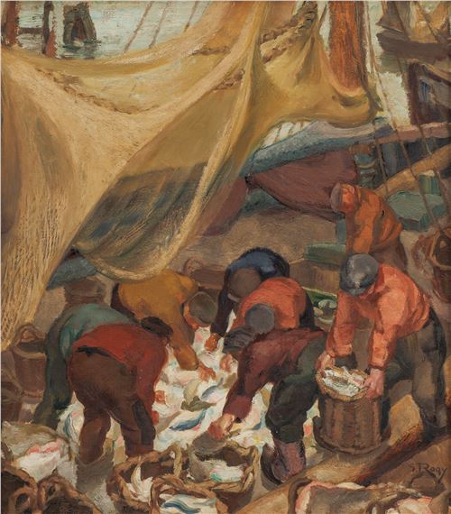 Georges Rogy | Fishermen at work on the wharf | MutualArt