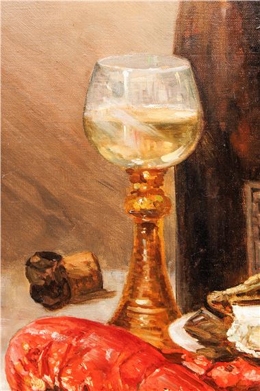 Hubert Bellis | Still life with red lobster, oysters and champagne ...