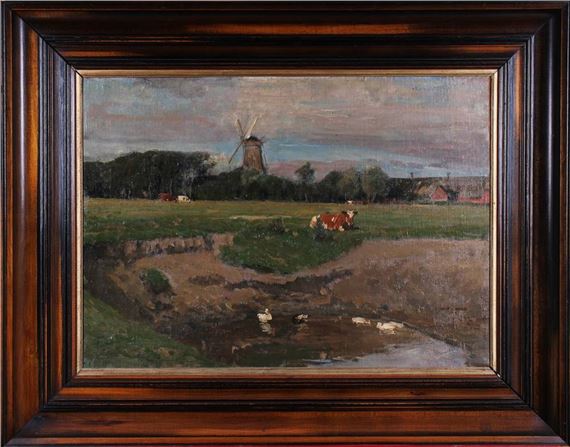 Oskar Frenzel | pastorale Landschaft mit Kühen und Enten vor ...