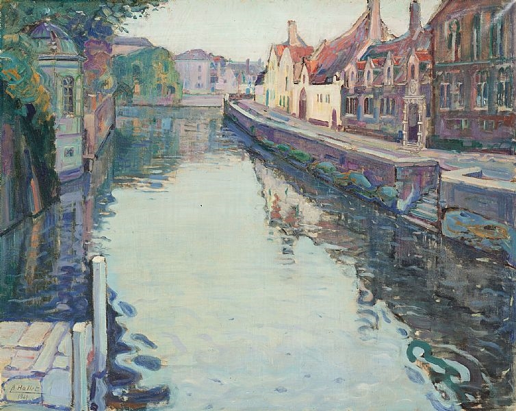 Andre Hallet | Bruges vu du canal. (1921) | MutualArt