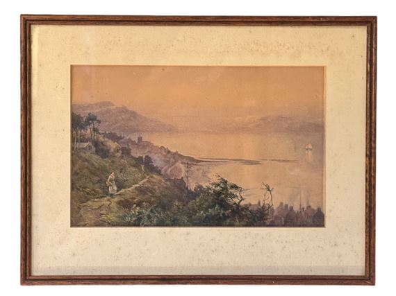 Percy Robertson | View over and estuary with young woman in the ...