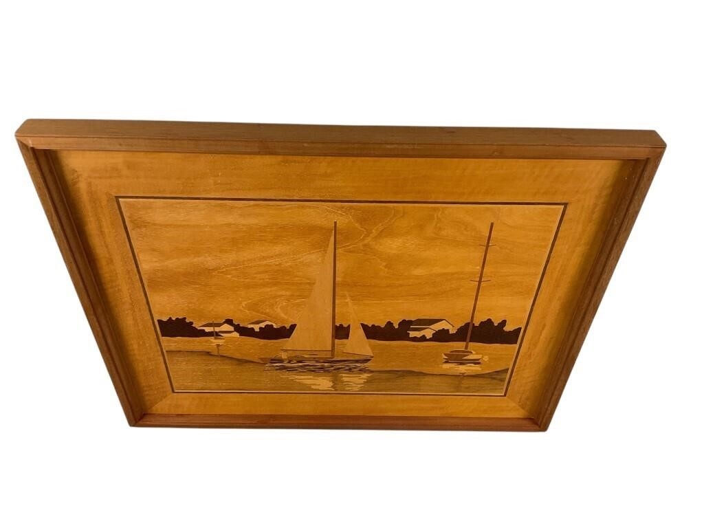 Hudson River School | Wood Marquetry Inlay Picture Morning Harbor ...