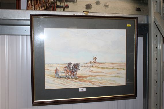 Alan Stuart | watercolour study of horses working | MutualArt