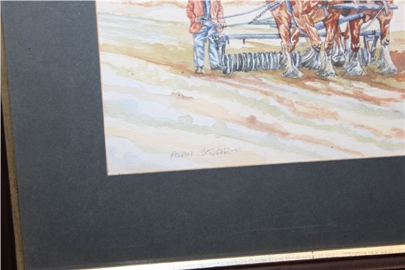 Alan Stuart | watercolour study of horses working | MutualArt