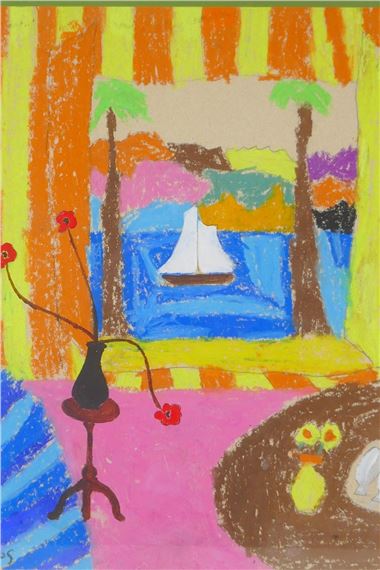 Akos Biro | interior scene with a view of a boat | MutualArt