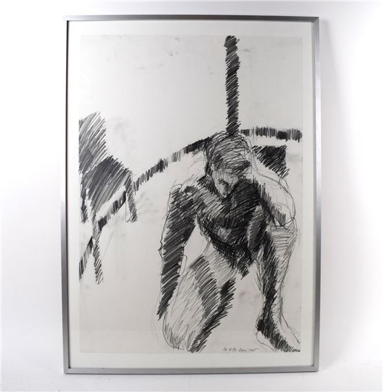 Muller | drawing of a crouching man holding his head | MutualArt