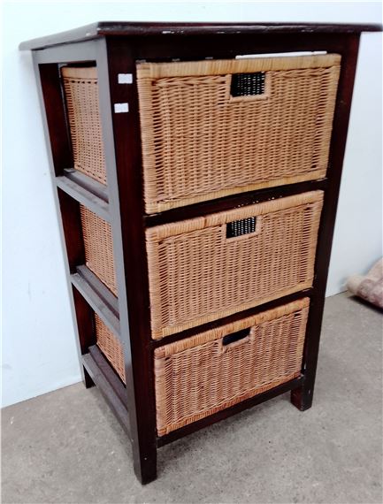 Three | A WOODEN CHEST FITTED WITH THREE CANE DRAWERS | MutualArt