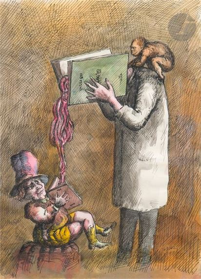 Roland Topor | The Professor with the monkey | MutualArt