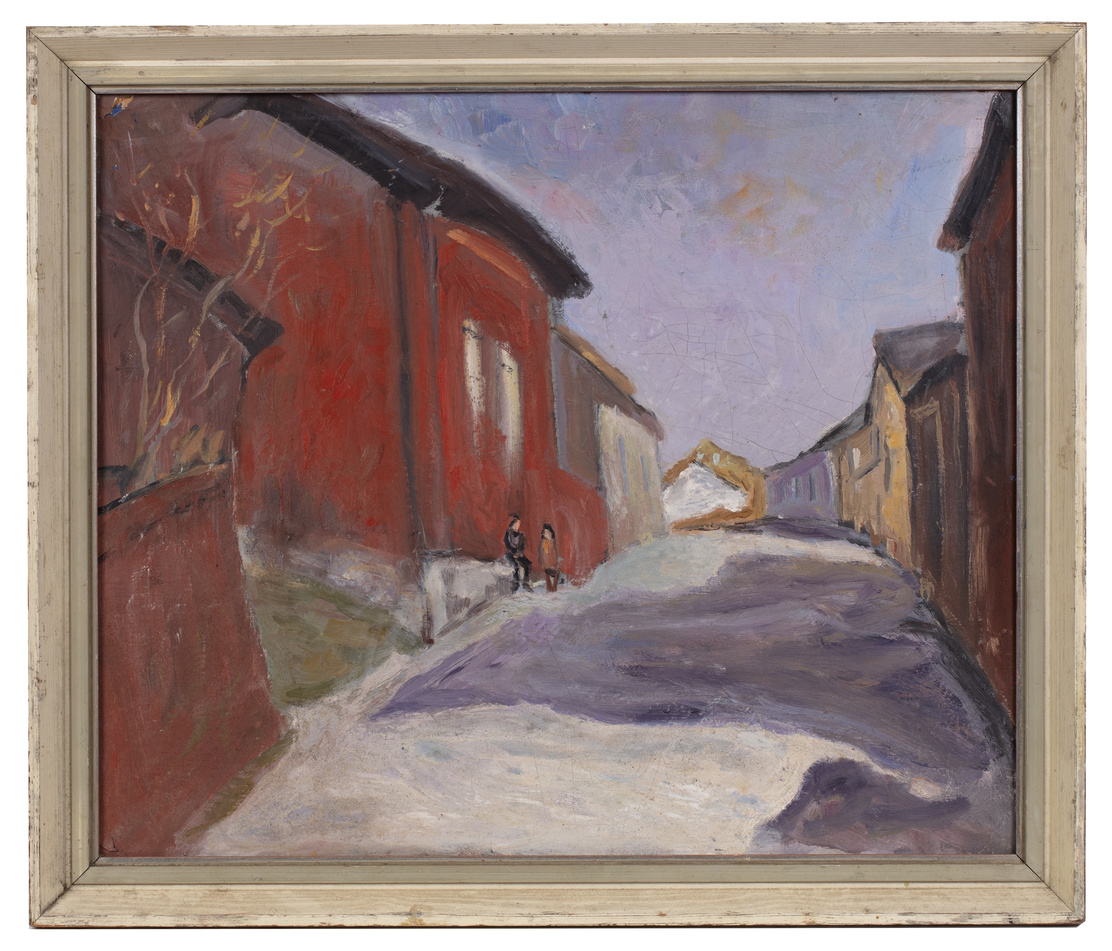 Edvard Munch | Snowy street scene with two children by a house | MutualArt