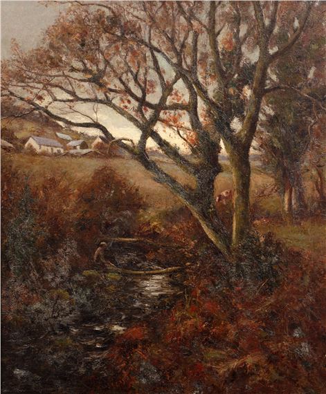 Thomas Tayler Ireland | A wooded stream with angler | MutualArt