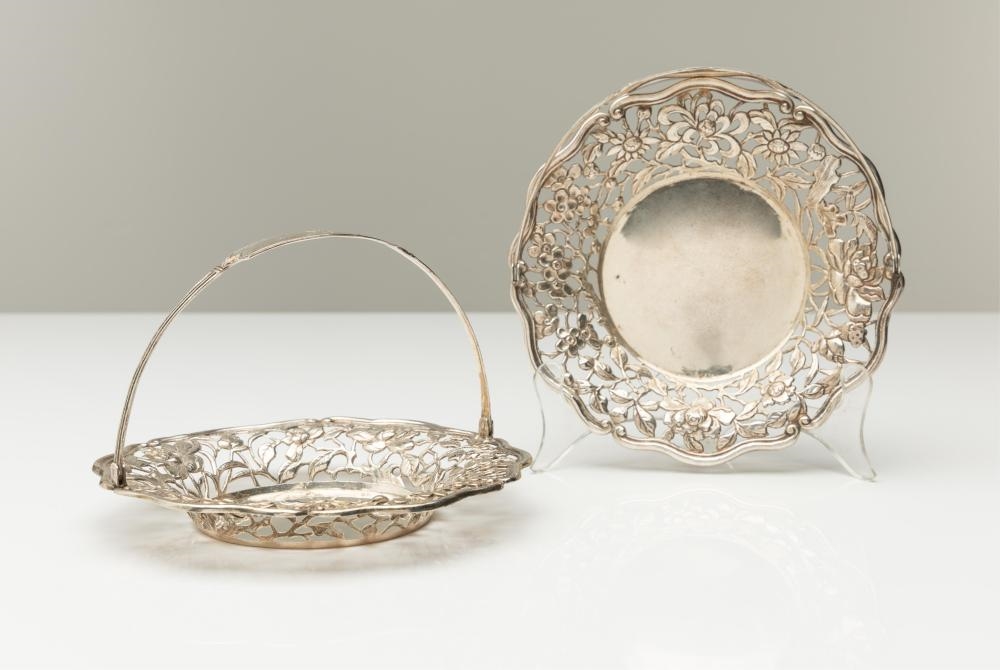 Silver | A pair of Chinese silver bon-bon dishes pierced with repousse ...