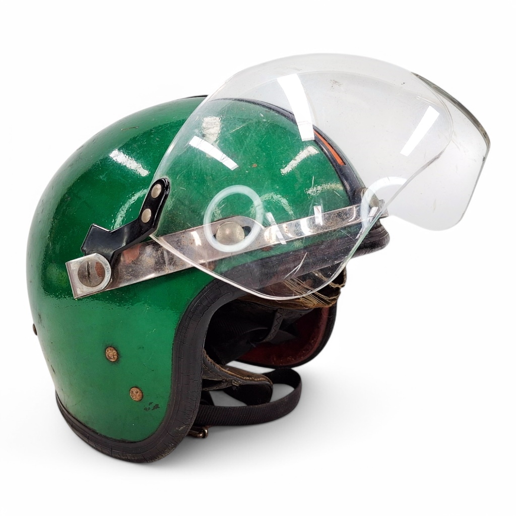 Green | VINTAGE GREEN BIKE HELMET WITH STRUM VISOR AND LEATHER INNER ...