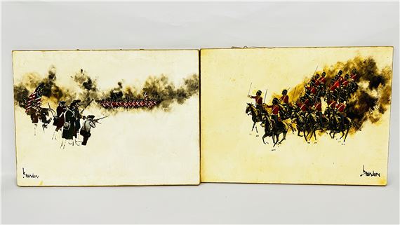 Brandon Cross | TWO BRANDON CROSS OIL ON CANVAS BATTLE PAINTINGS ...