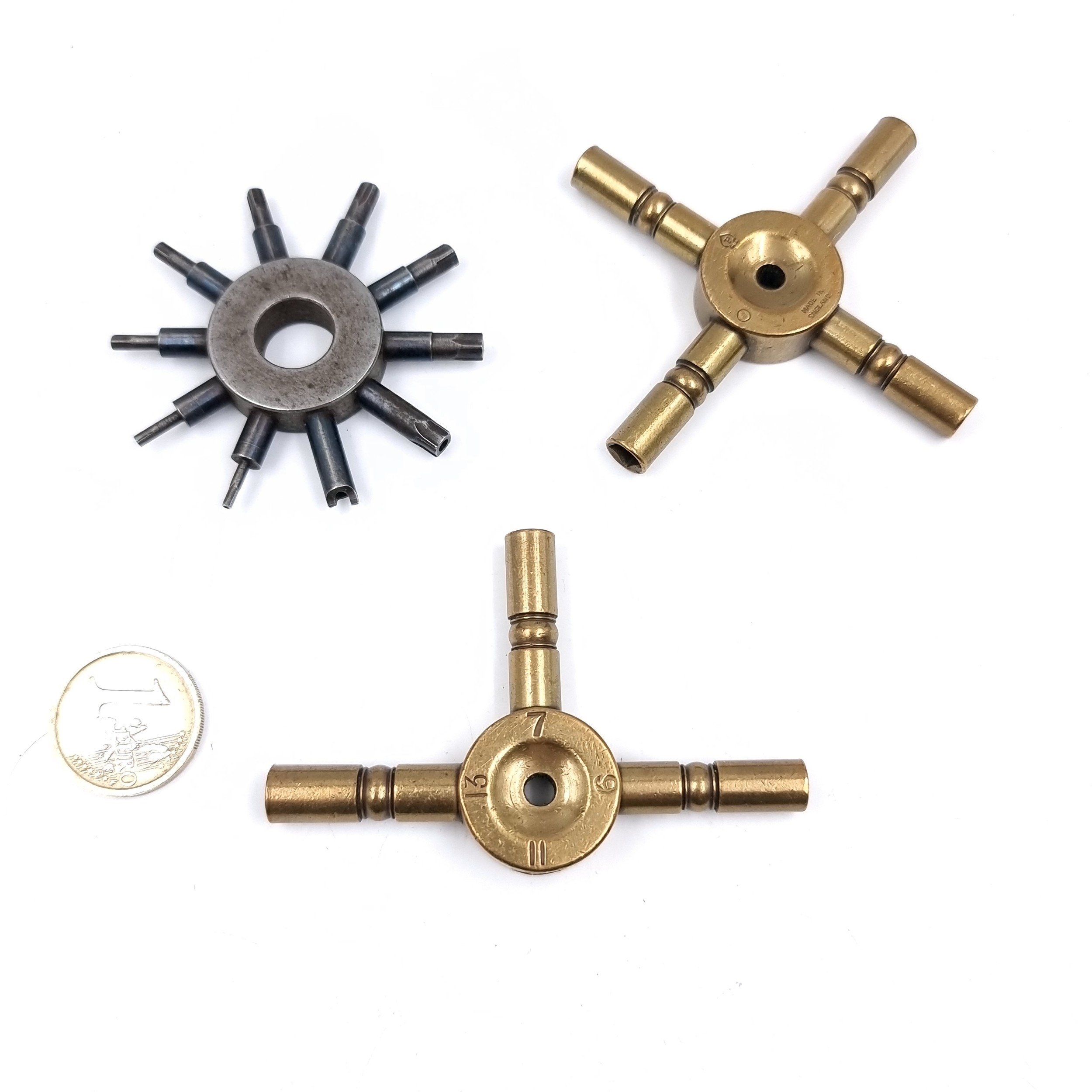 Spider | A set of three antique clock winding spider keys, includes two ...