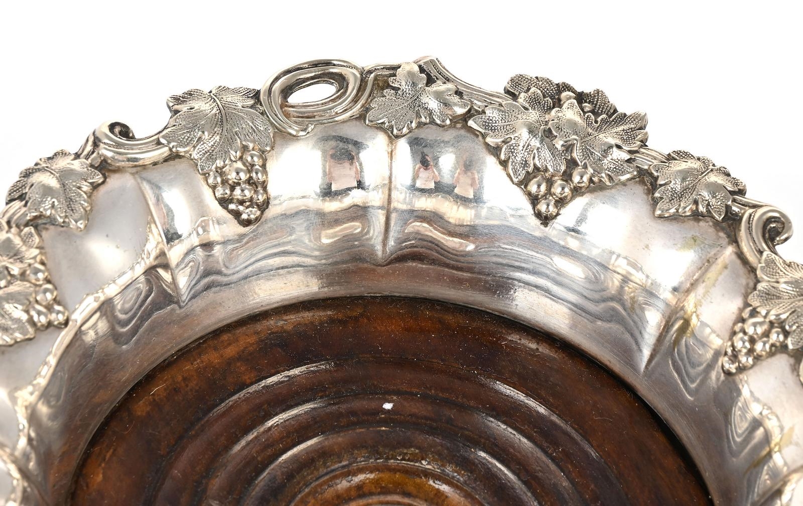 Silver | Victorian silver plate on copper wine coaster, the wooden base ...