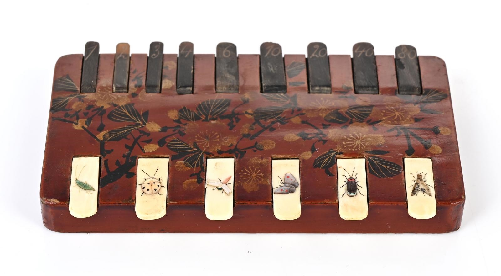Ivory | Japanese Meiji period Shibayama Bezique counter, lacquered case ...