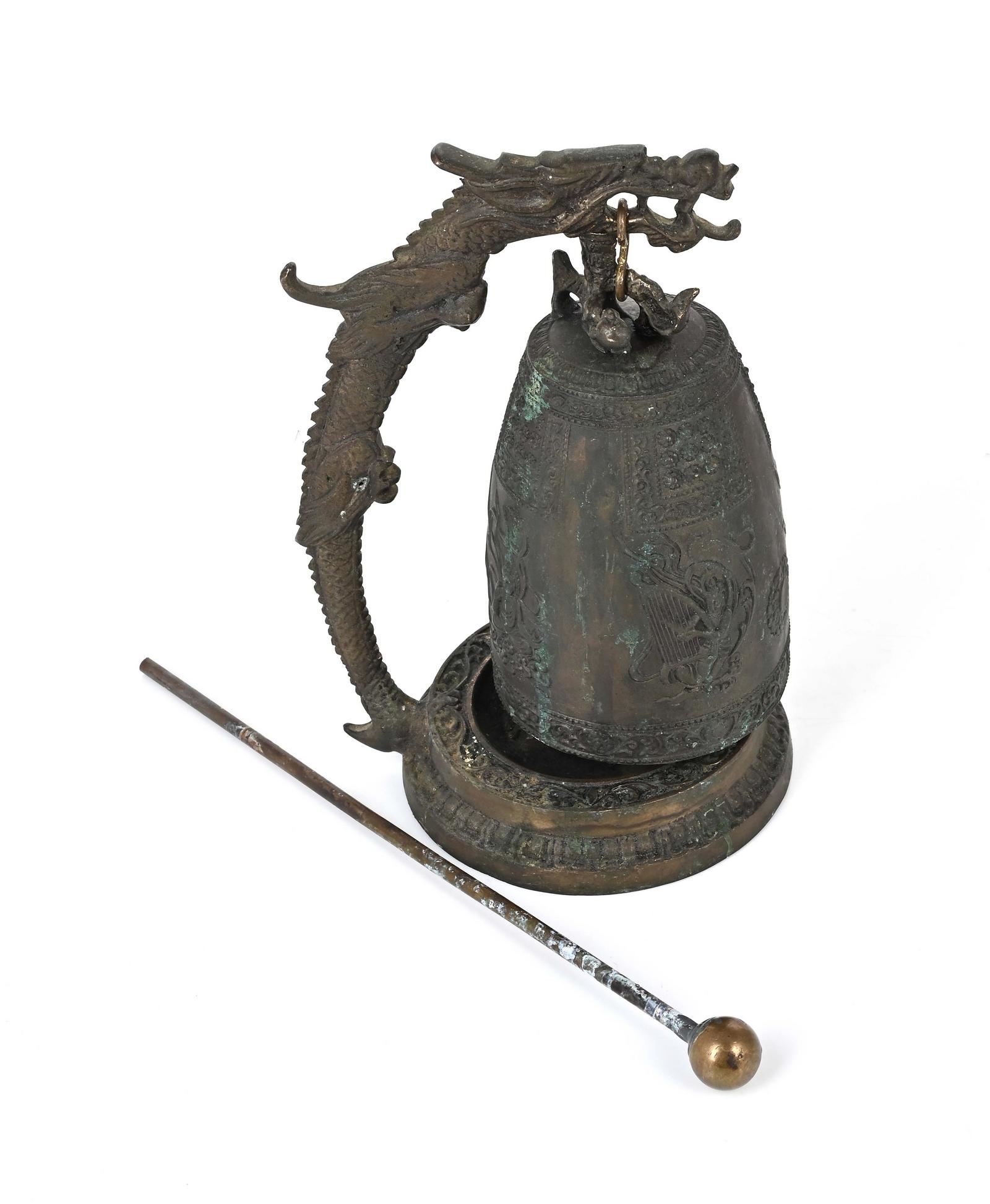 Dragon | 20th Century Chinese bronze bell on a stand in the form of a ...