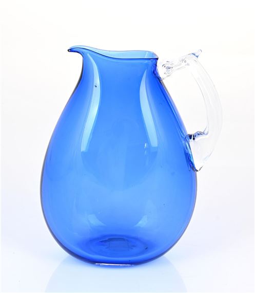 Patrick Stern | handblown blue glass jug with clear applied handle ...