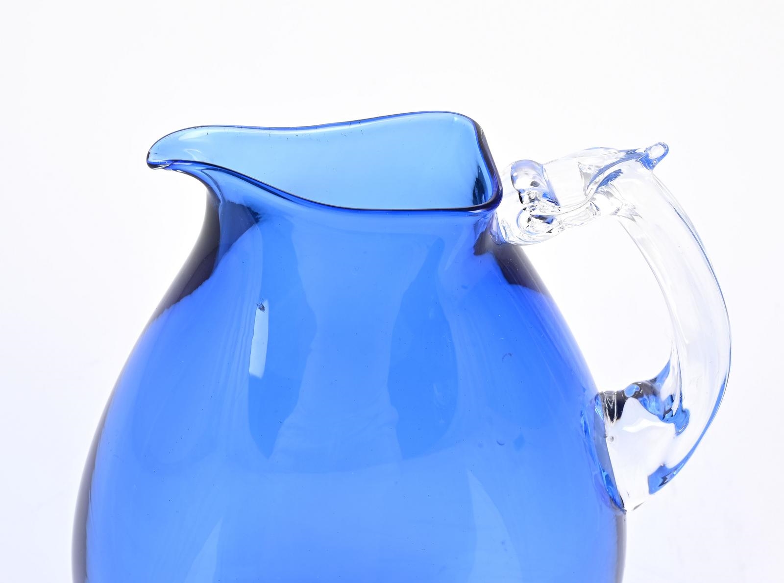 Patrick Stern | handblown blue glass jug with clear applied handle ...