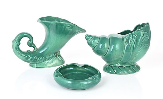 Lucia Ware | Three Lucia Ware green glazed pieces, two vases of ...
