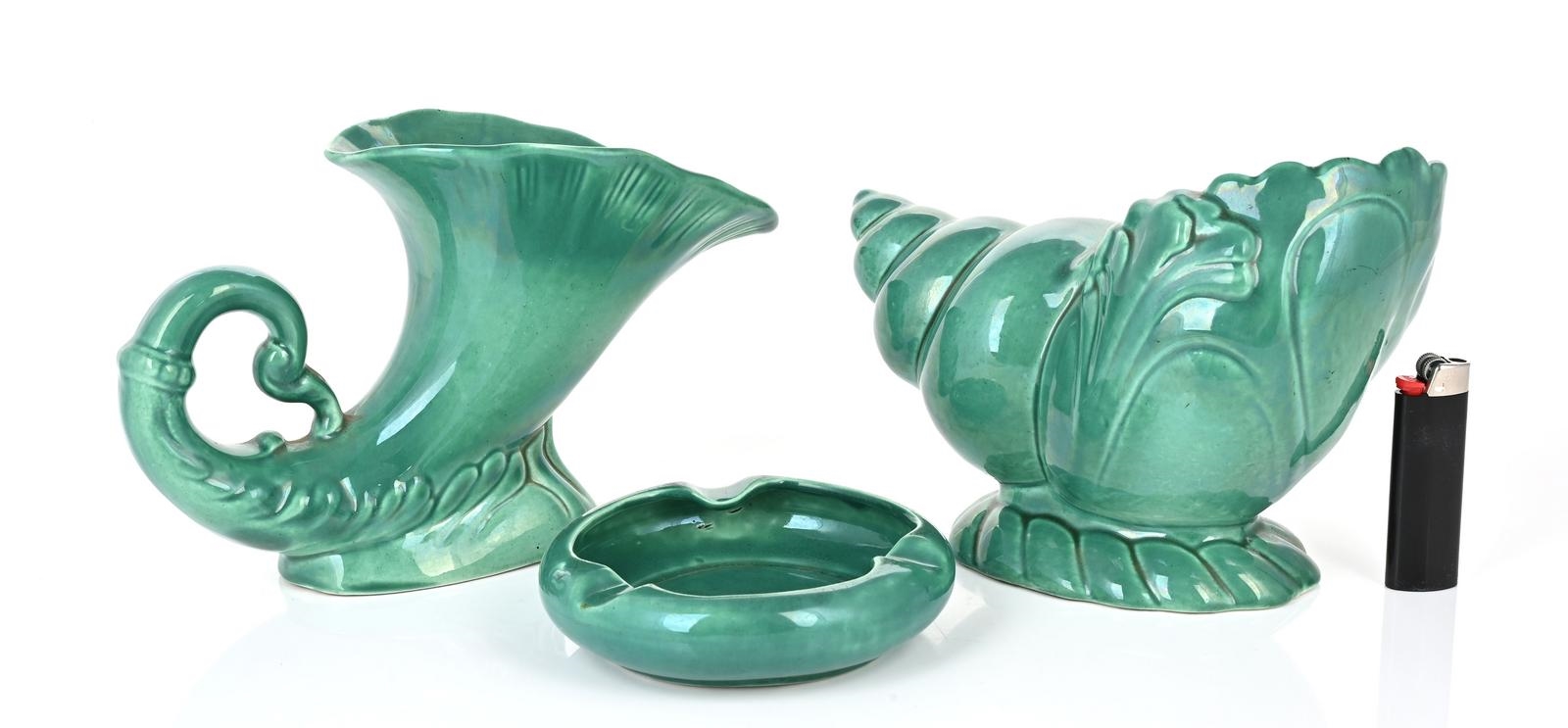 Lucia Ware | Three Lucia Ware green glazed pieces, two vases of ...